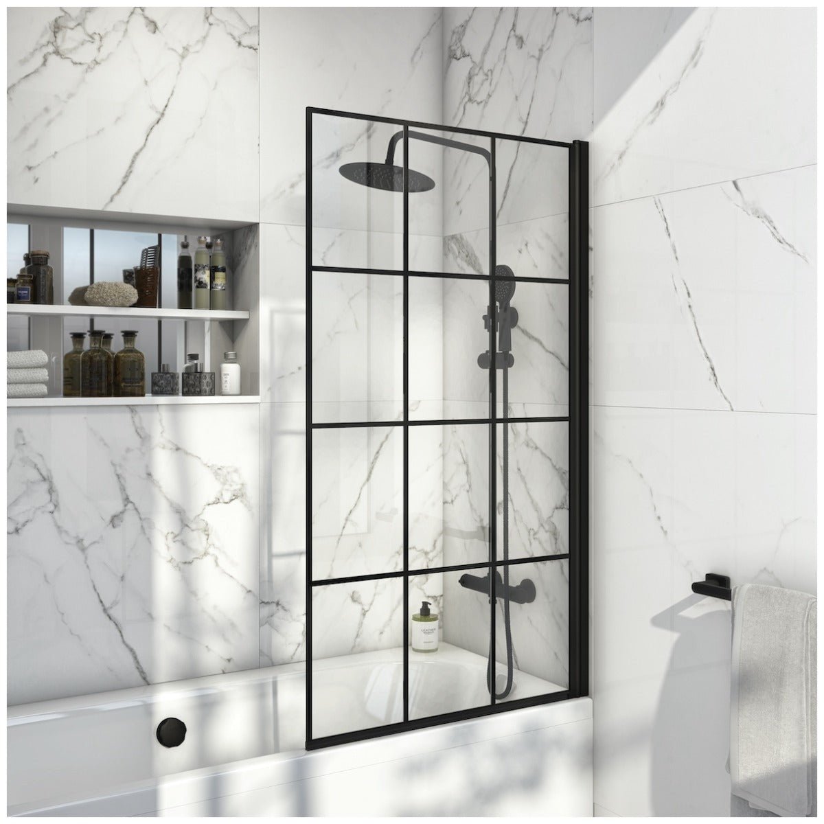 GRIDBATHSCREEN - S6 Grid Bath Screen - Black - Scudo – TAP 'N' SHOWER